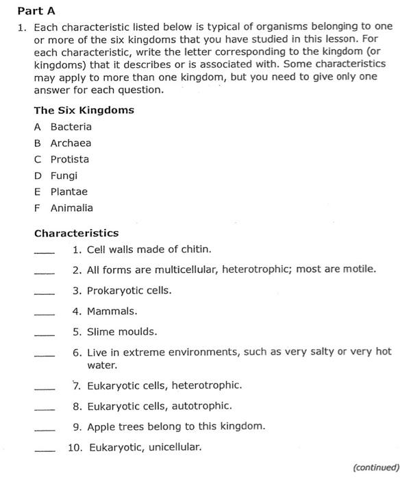 Solved 1. Each characteristic listed below is typical of | Chegg.com