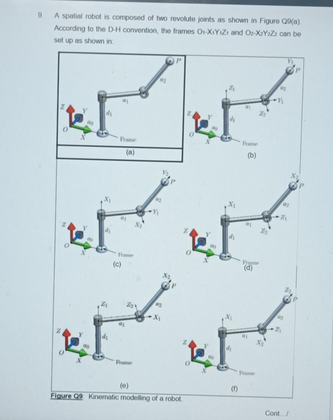 Solved 9. A spatial robot is composed of two revolute joints | Chegg.com