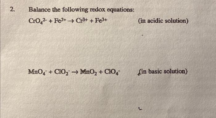 Solved Balance the following redox equations: | Chegg.com