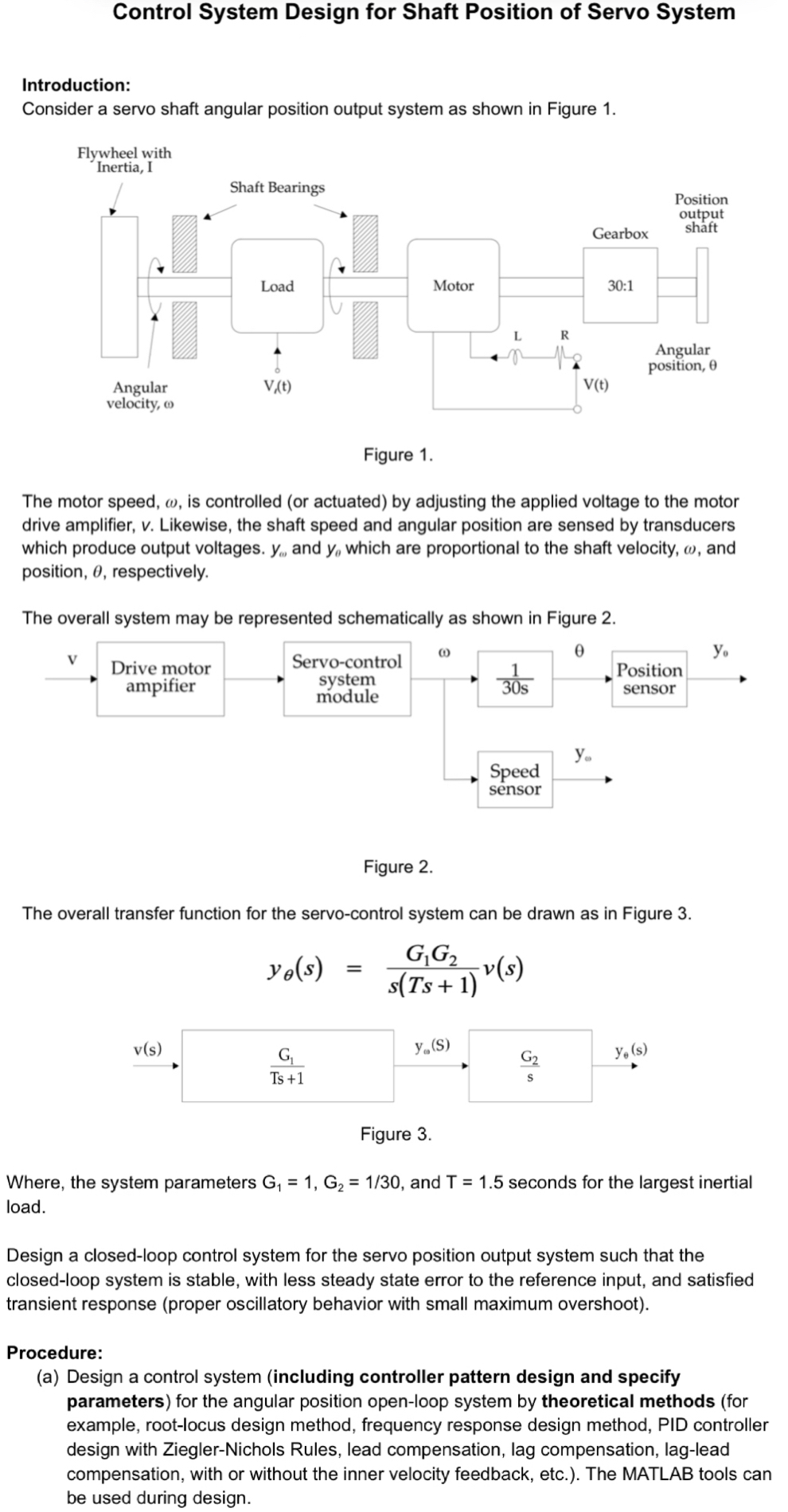 Control System Design for Shaft Position of Servo | Chegg.com