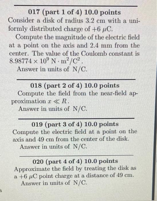 Solved 017 (part 1 of 4 ) 10.0 points Consider a disk of | Chegg.com