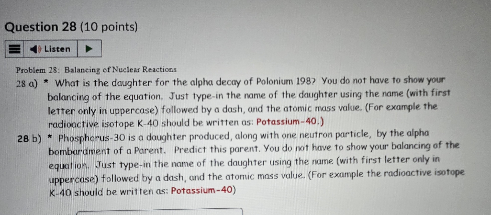 Solved Question 28 (10 ﻿points)ListenProblem 28: Balancing | Chegg.com