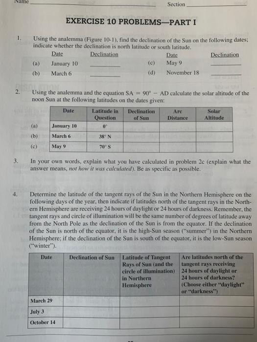 Solved Name Section Exercise 10 Problems Part I 1 Using 