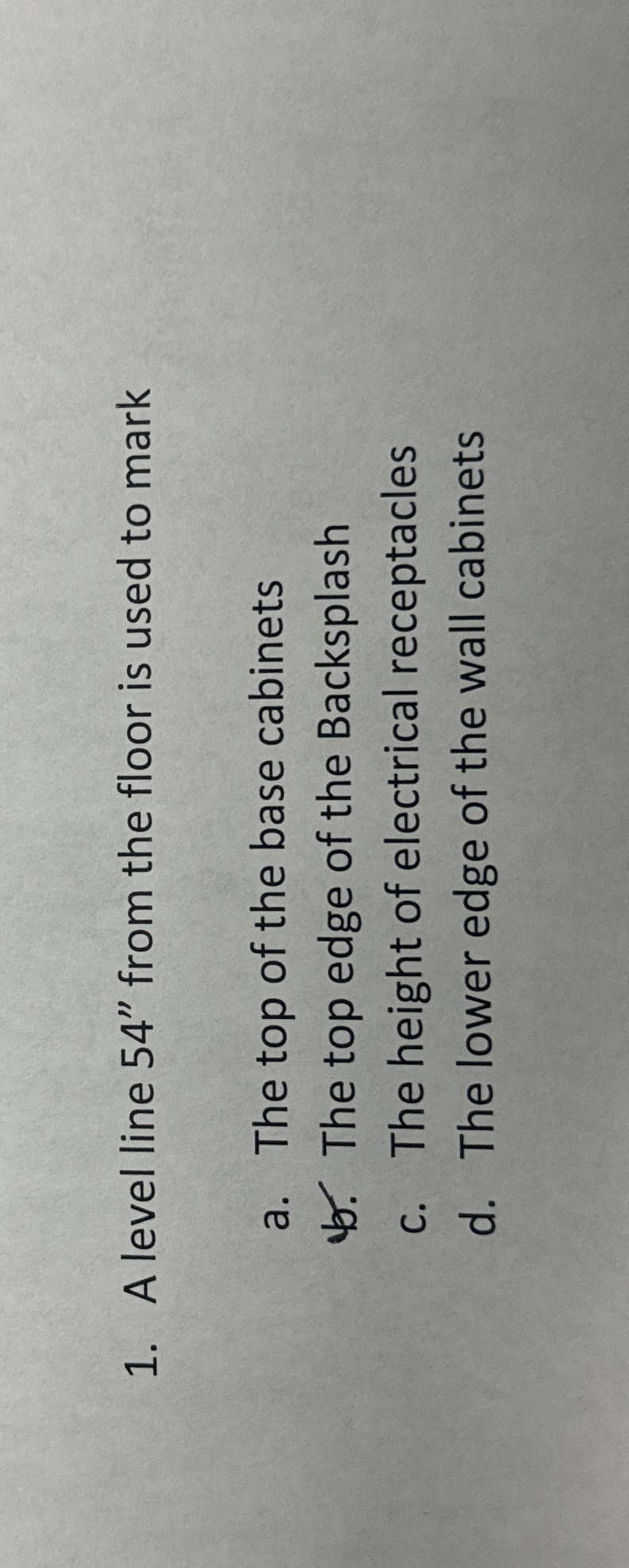Solved A level line 54'' ﻿from the floor is used to marka. | Chegg.com