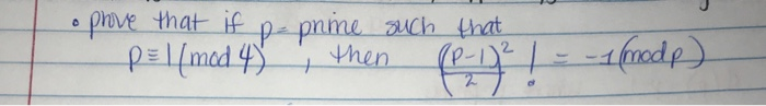 Solved o prove that if p-prime such that p = 1 (mod 4) , | Chegg.com