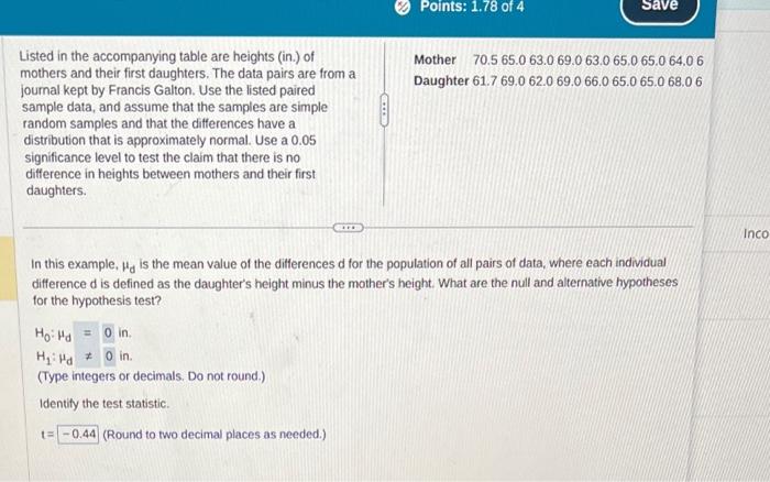Solved Listed in the accompanying table are heights (in.) of | Chegg.com