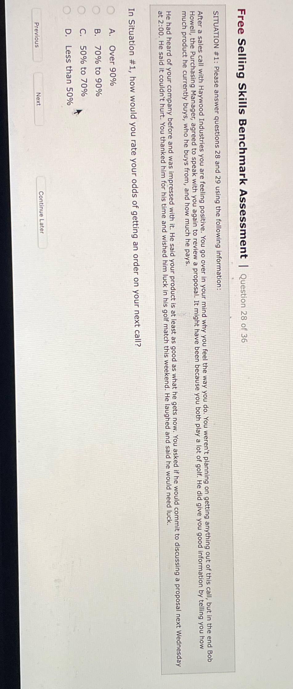 Solved Free Selling Skills Benchmark AssessmentQuestion 28 | Chegg.com