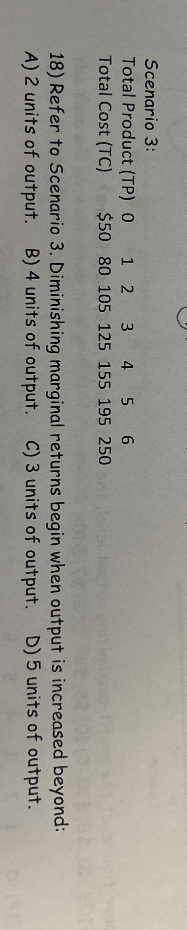 Solved Scenario 3:Total Product (TP) 0,{:[1,2,3,4,5,6]Total | Chegg.com