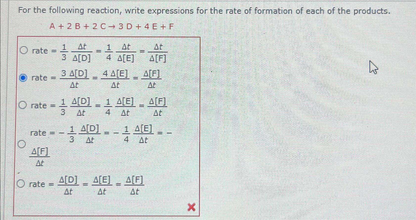 Solved For the following reaction, write expressions for the | Chegg.com