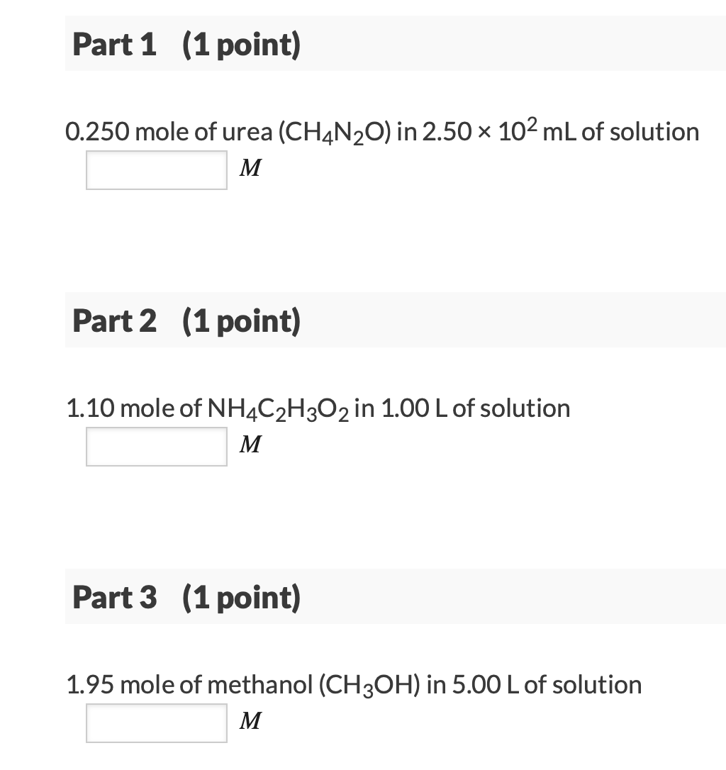 Solved Calculate the molarity of ﻿each of ﻿the following | Chegg.com