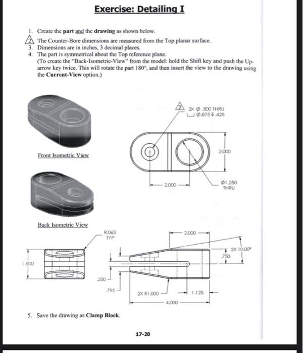 Solved 1. Create the part and the drawing as shown below. 2. | Chegg.com