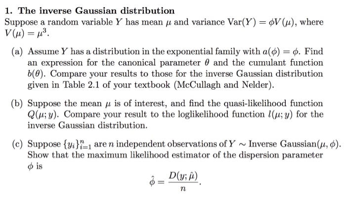 1. The inverse Gaussian distribution Suppose a random | Chegg.com