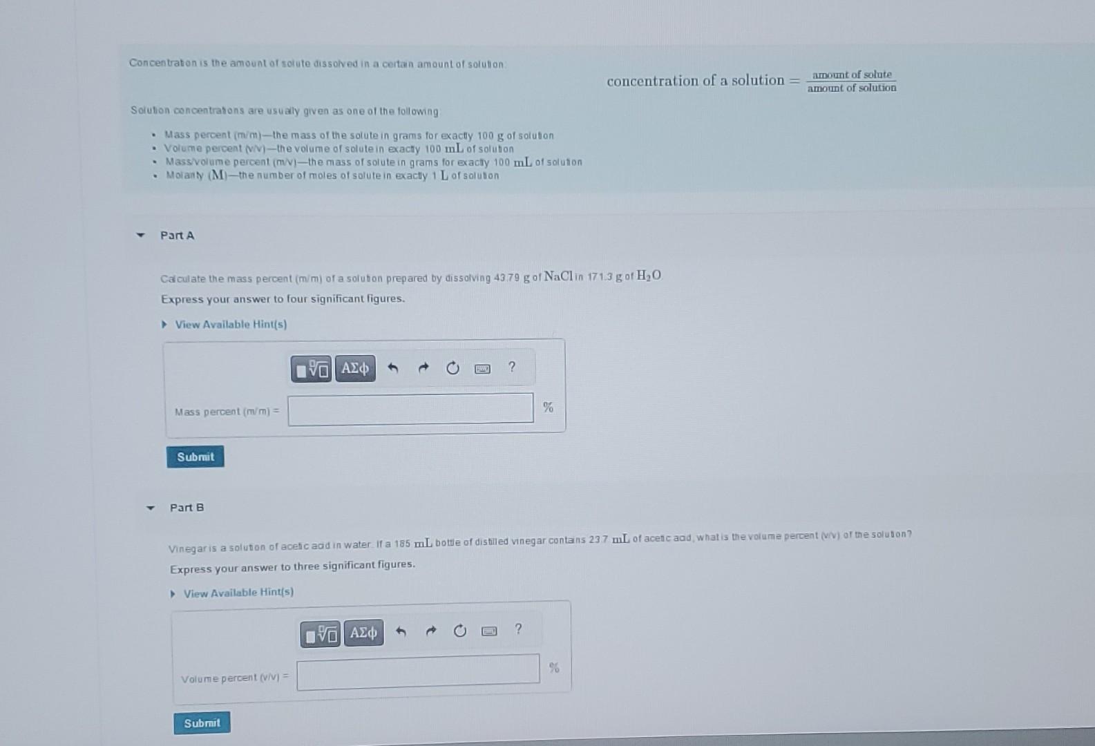 Solved Concentration is the amount of solute dissolved in a | Chegg.com