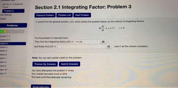 Solved Section 2.1 Integrating Factor: Problem 3 Section 2.1 | Chegg.com