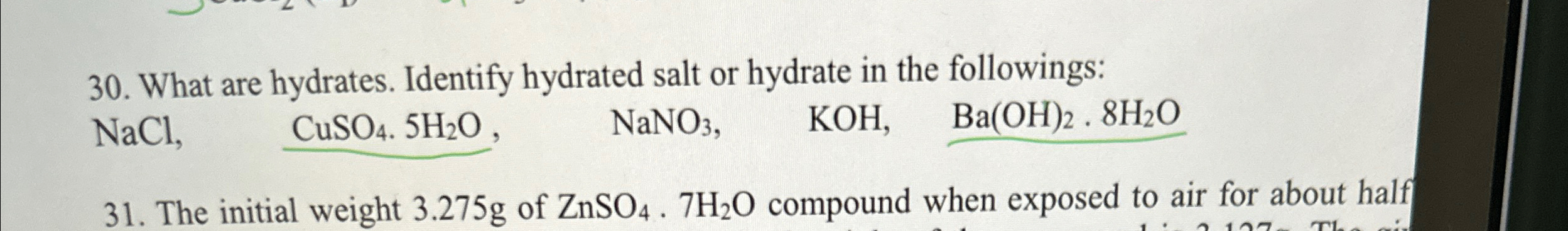 Solved What are hydrates. Identify hydrated salt or hydrate | Chegg.com