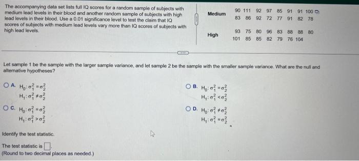 Solved The accompanying data set lists full IQ scores for a | Chegg.com
