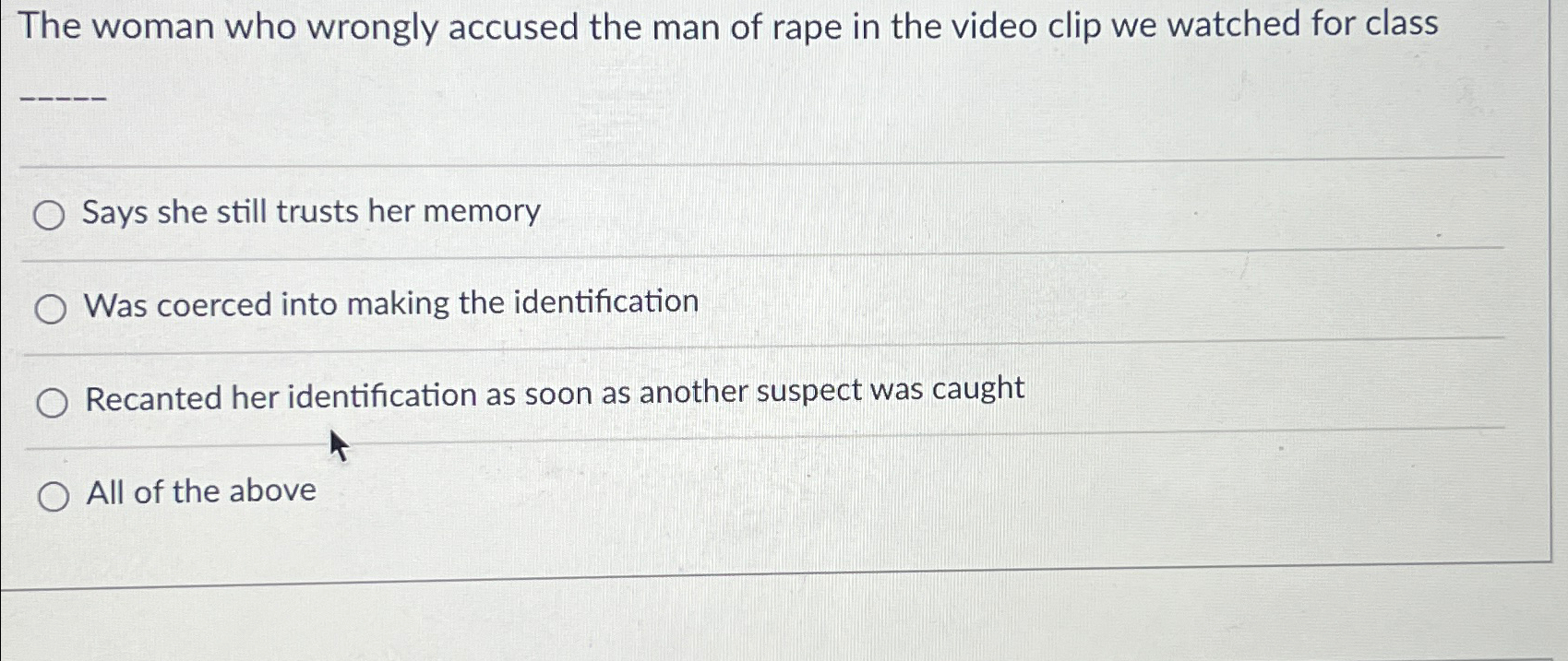 Solved The woman who wrongly accused the man of rape in the | Chegg.com