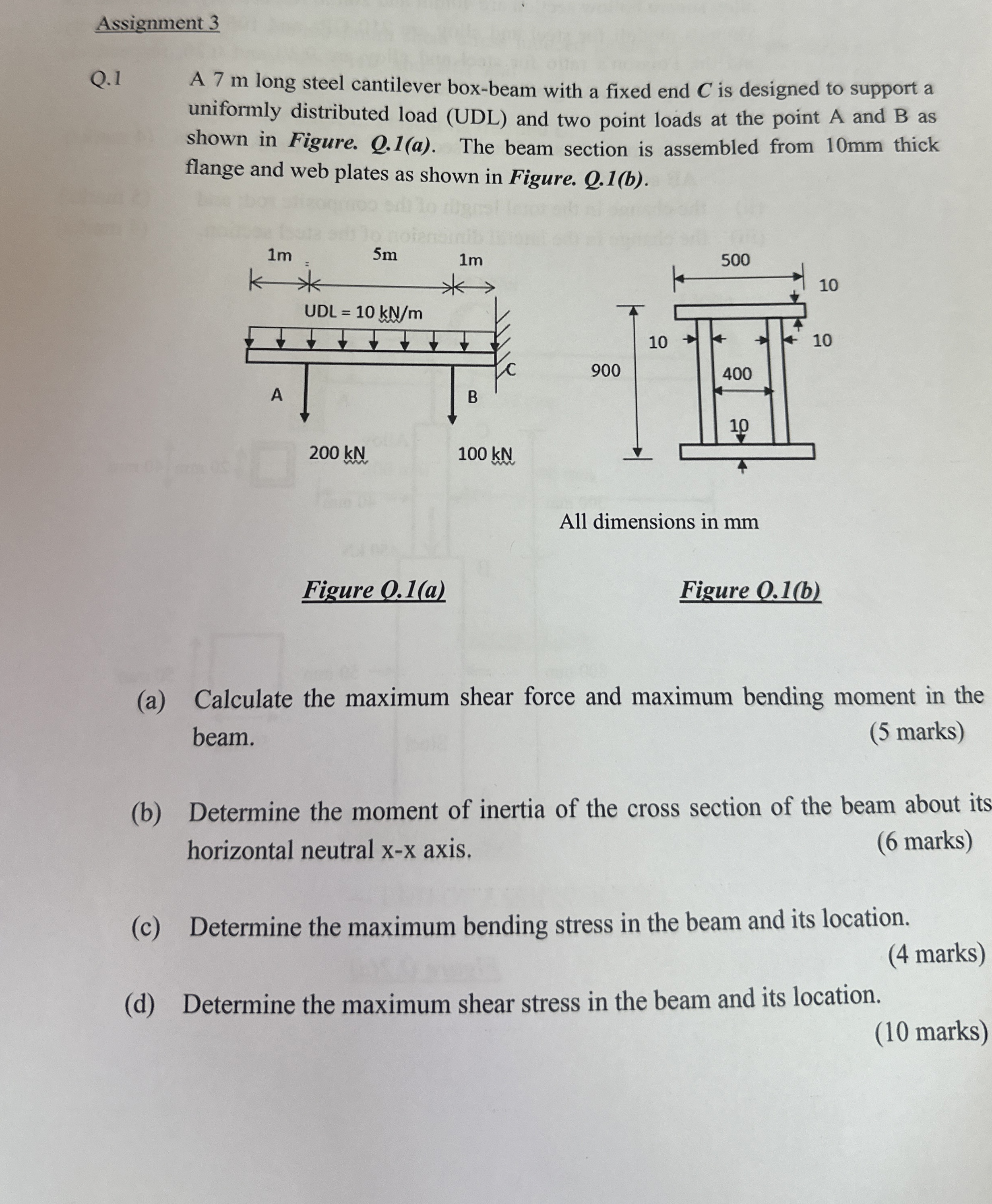 Solved Assignment 3Q. 1 ﻿A 7 ﻿m long steel cantilever | Chegg.com