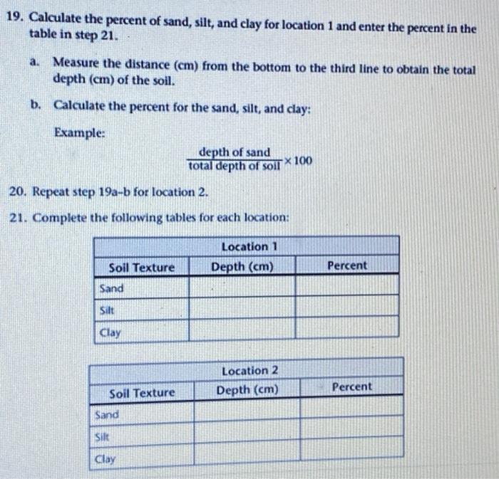 Solved 19. Calculate the percent of sand, silt, and clay for | Chegg.com