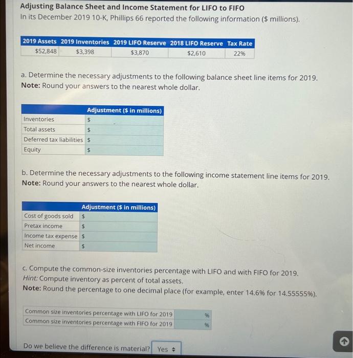 Solved Adjusting Balance Sheet and Income Statement for LIFO | Chegg.com