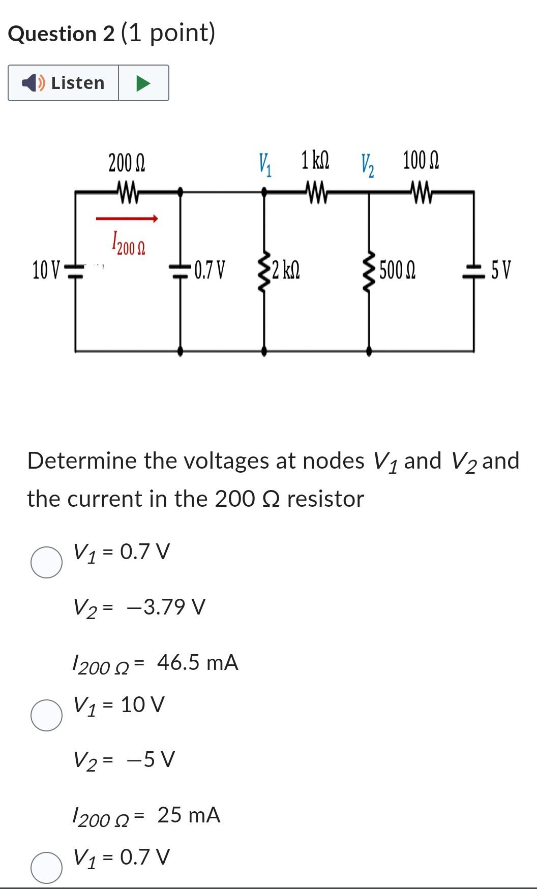 Solved Determine the voltages at nodes V1 and V2 and the | Chegg.com