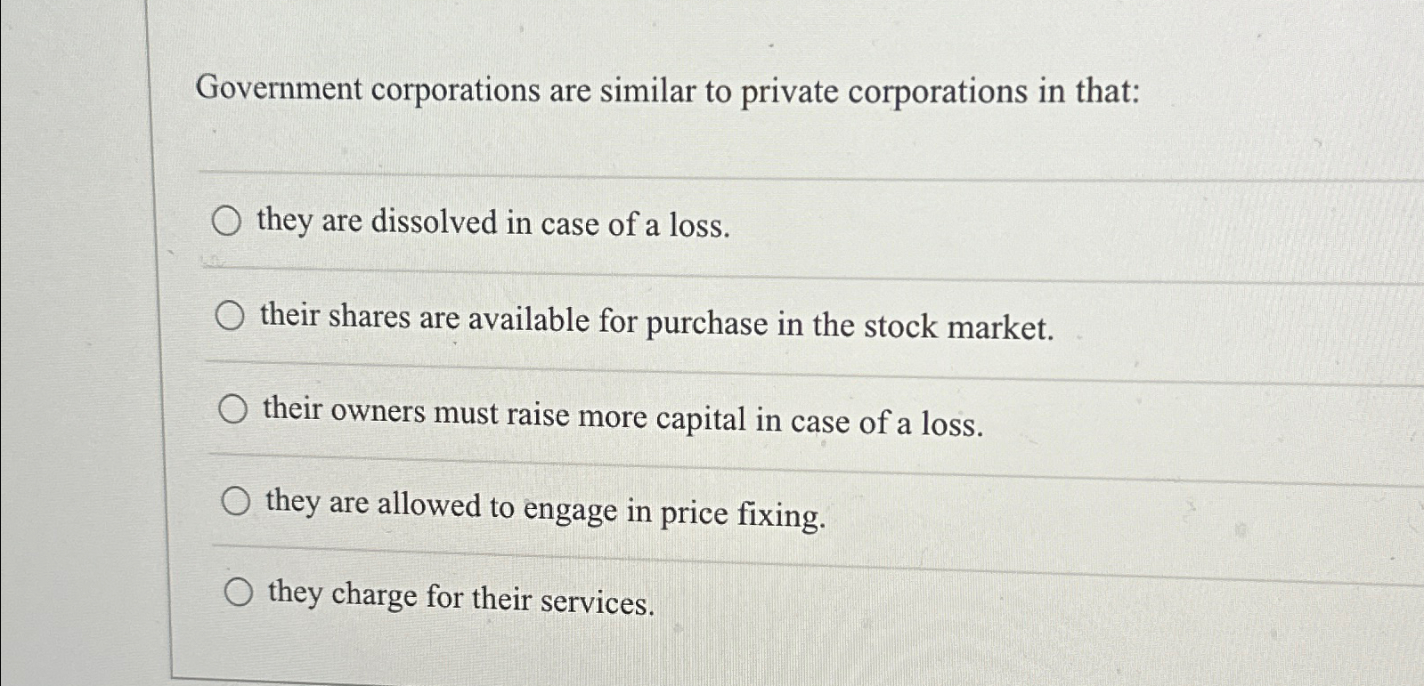 Solved Government corporations are similar to private | Chegg.com