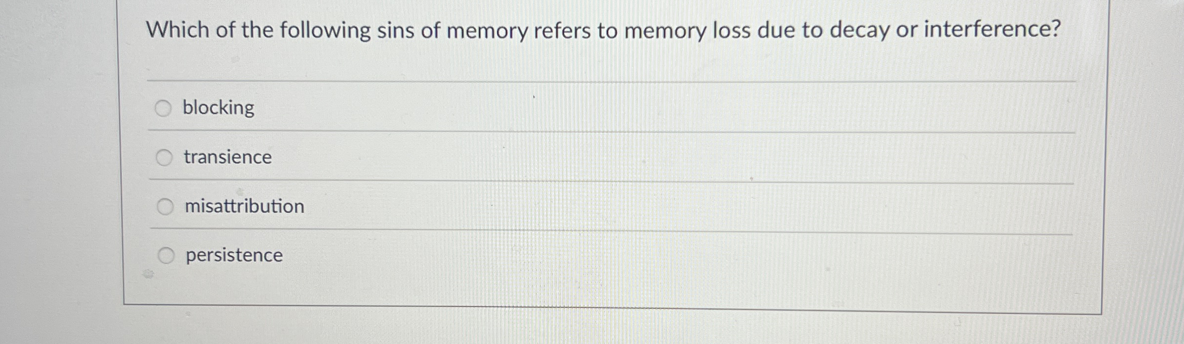 Solved Which of the following sins of memory refers to | Chegg.com