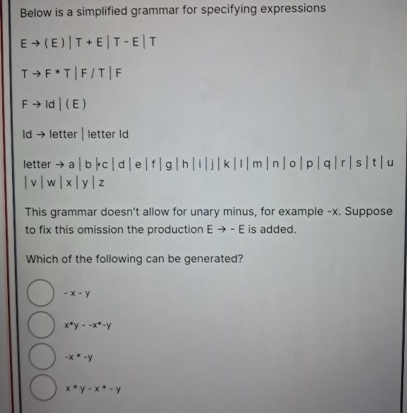 Solved Below is a simplified grammar for specifying | Chegg.com