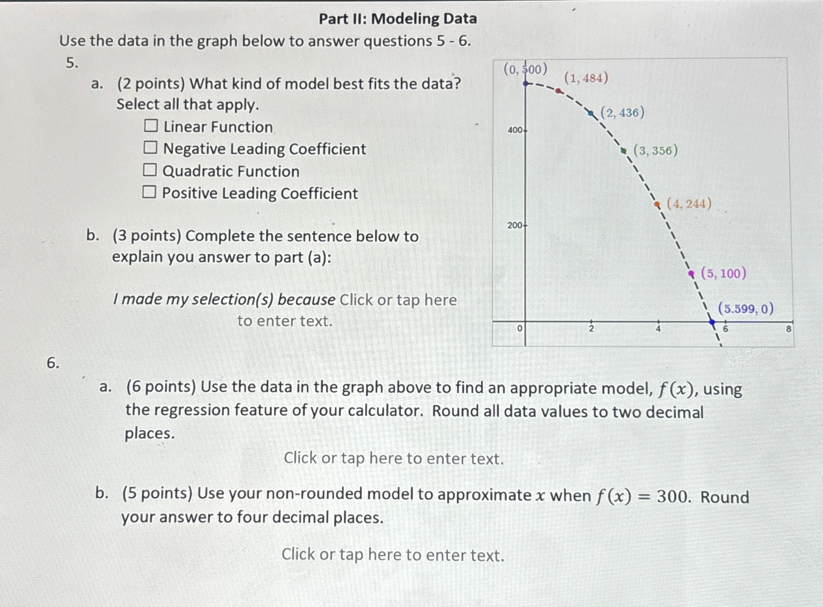 Solved Part II: Modeling DataUse the data in the graph below | Chegg.com