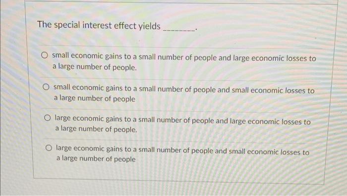 Solved The special interest effect yields O small economic | Chegg.com