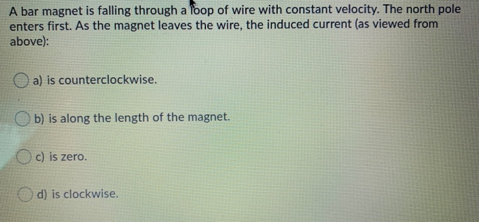 Solved A bar magnet is falling through a loop of wire with | Chegg.com