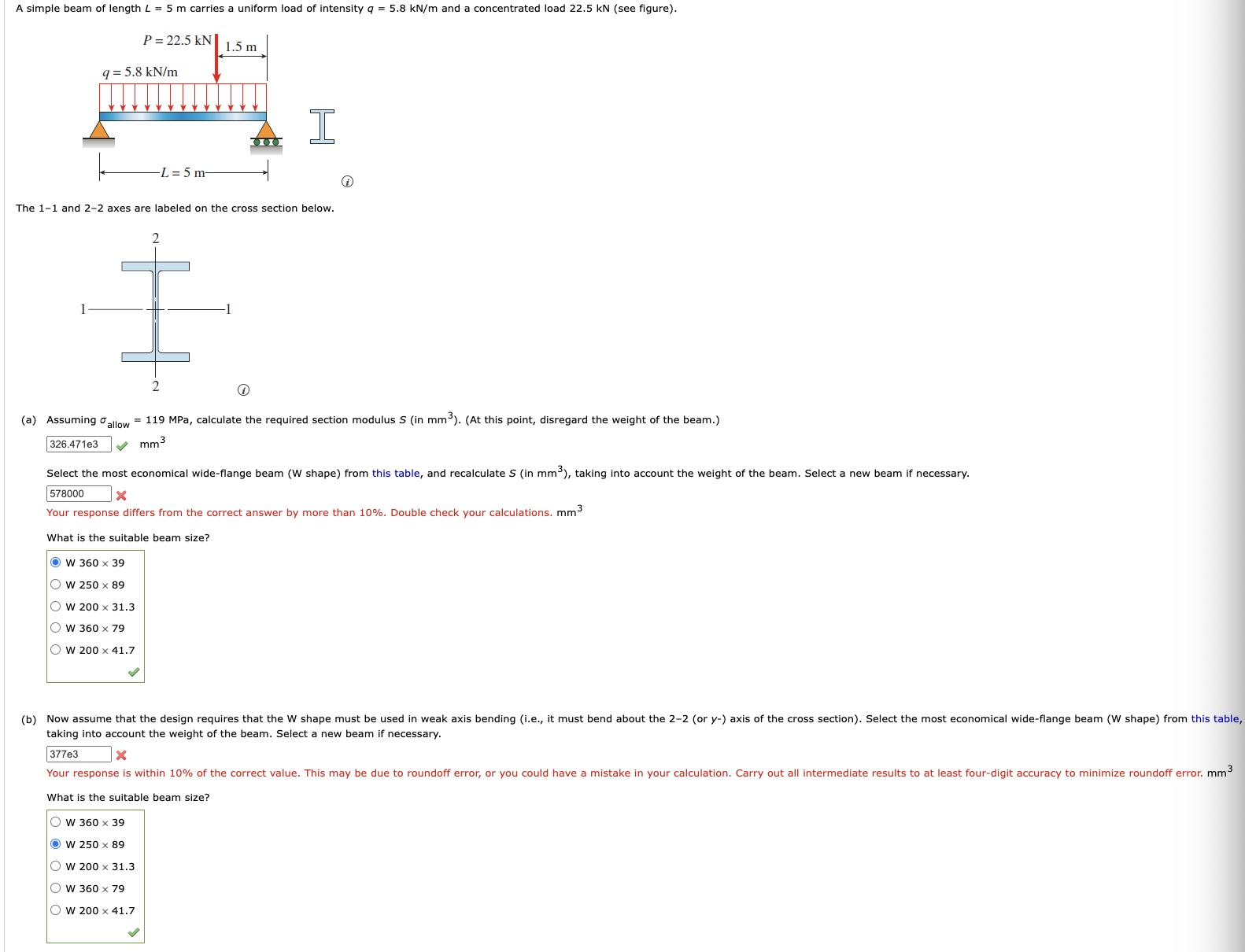 Solved A simple beam of length L=5m ﻿carries a uniform load | Chegg.com