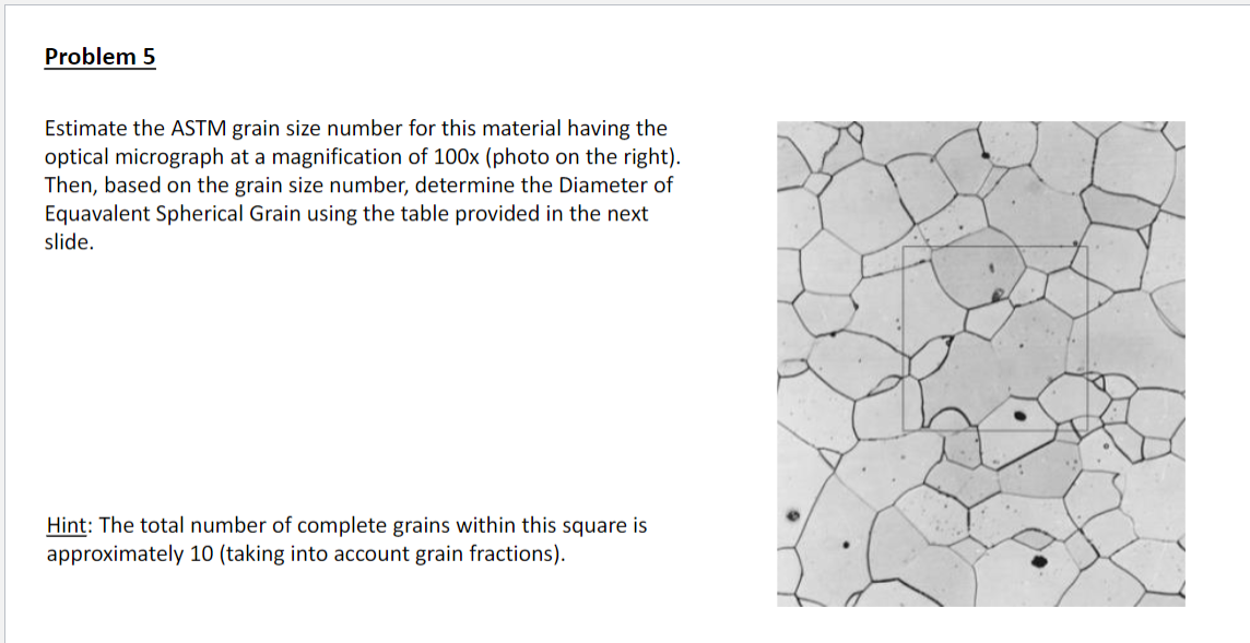 Solved Problem 5 ﻿Estimate the ASTM grain size number for | Chegg.com