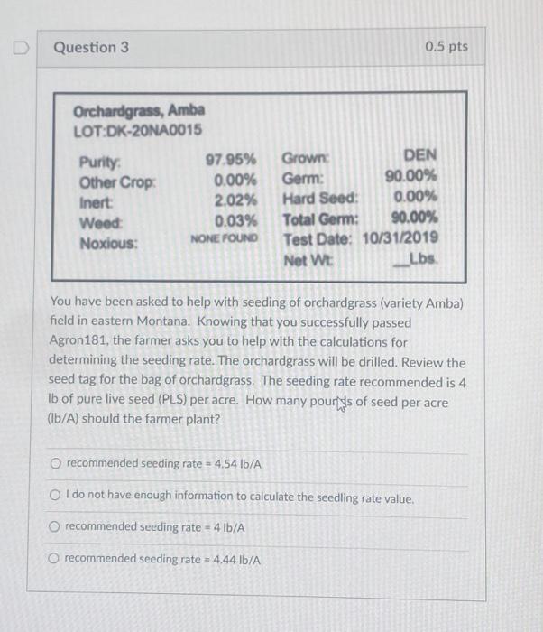you have been asked to help with seeding of | Chegg.com