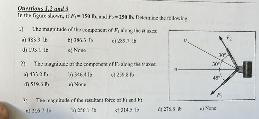 Solved Questions 1,2 ﻿and 3In the figure shown, if F1=150lb, | Chegg.com