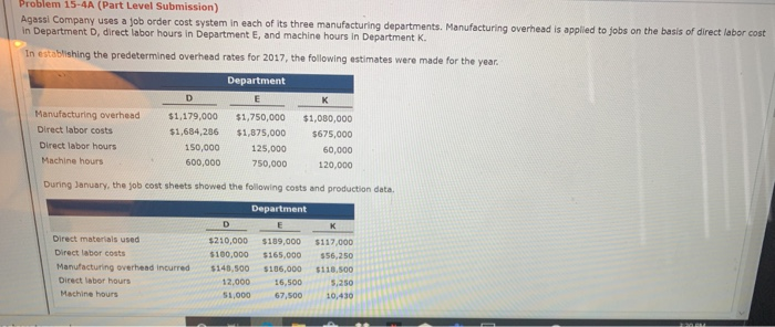 Solved Problem 15-4A (Part Level Submission) Agassi Company | Chegg.com