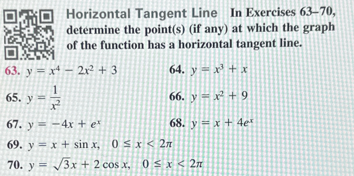 Solved Horizontal Tangent Line In Exercises 63-70, | Chegg.com
