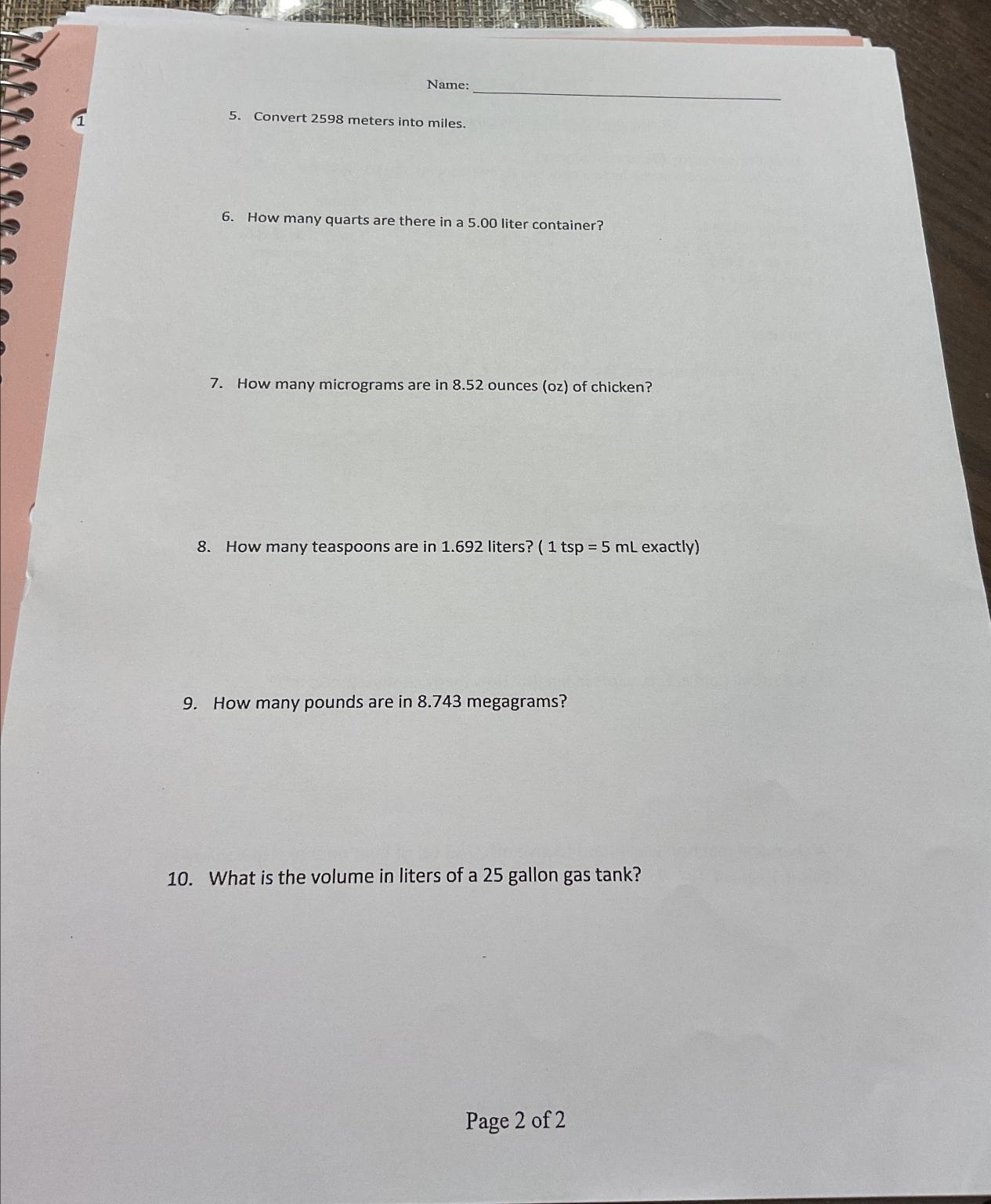 Solved Dimensional Analysis (Conversion Factors):Unit | Chegg.com