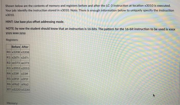 Solved Shown below are the contents of memory and registers | Chegg.com