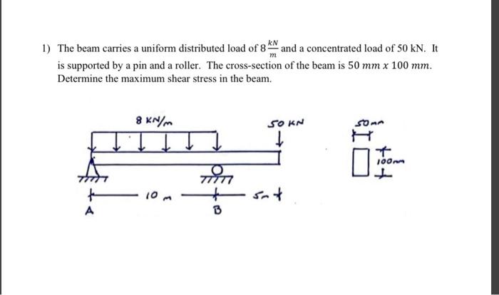 Solved 1) The beam carries a uniform distributed load of | Chegg.com