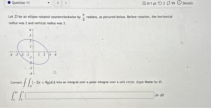 Solved Let D be an ellipse rotated counterclockwise by 3π | Chegg.com