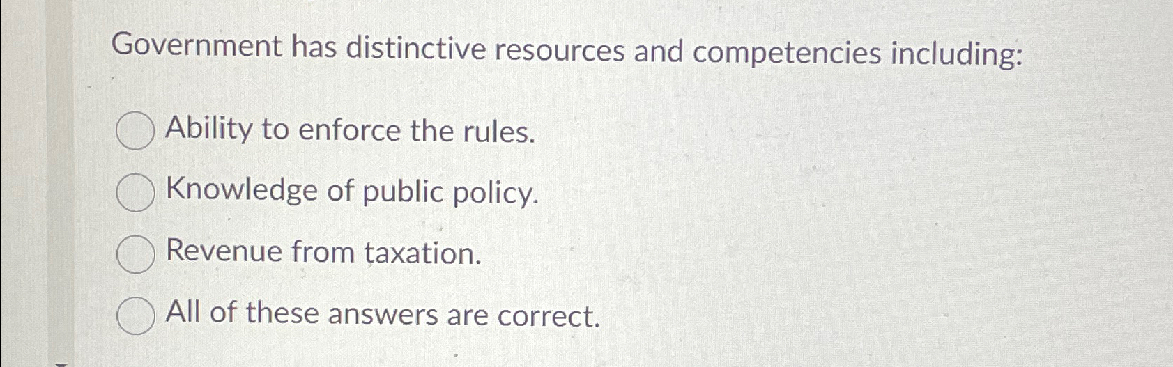 Solved Government has distinctive resources and competencies | Chegg.com