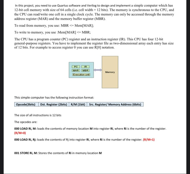In this project, you need to use Quartus software and | Chegg.com