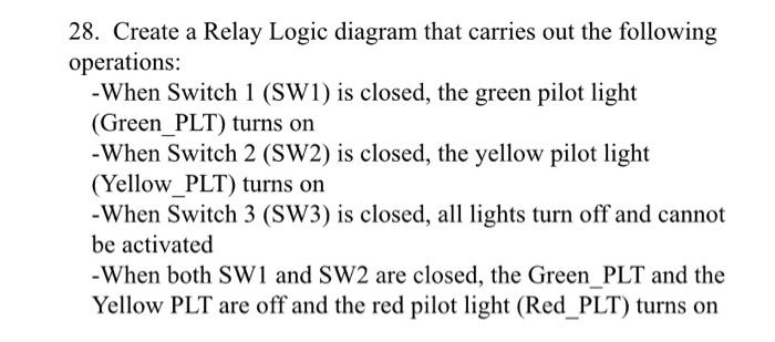 Solved 28. Create a Relay Logic diagram that carries out the | Chegg.com