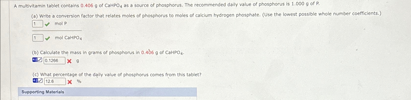 Solved A multivitamin tablet contains 0.406g ﻿of CaHPO4 ﻿as | Chegg.com