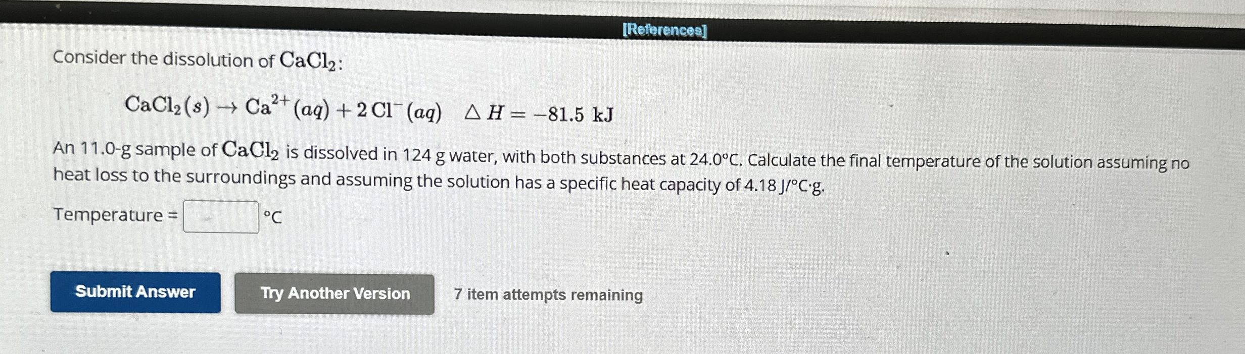 Solved [References]Consider the dissolution of CaCl2 | Chegg.com