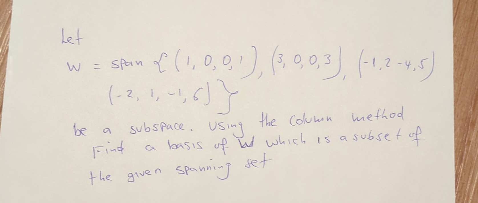 Solved Let}{(-2,1,-1,6)be a subspace. Using the column | Chegg.com