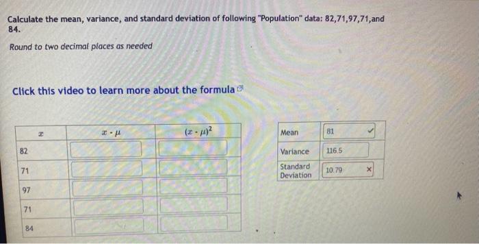 Solved Calculate the mean, variance, and standard deviation | Chegg.com