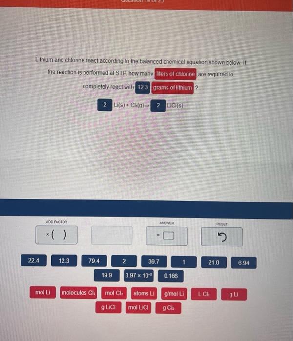 Solved Lithium and chlorine react according to the balanced | Chegg.com