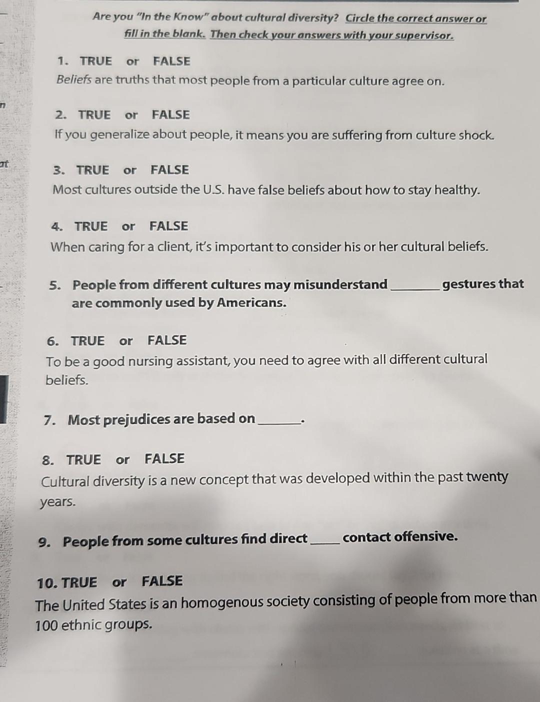 Are you "In the Know" about cultural diversity? | Chegg.com